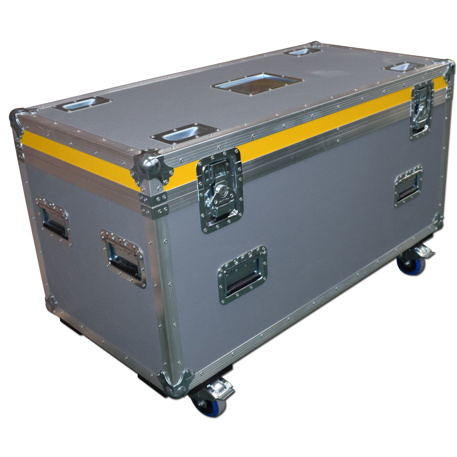 General Purpose Road Trunk Flightcase Grey With Yellow Trim Lid