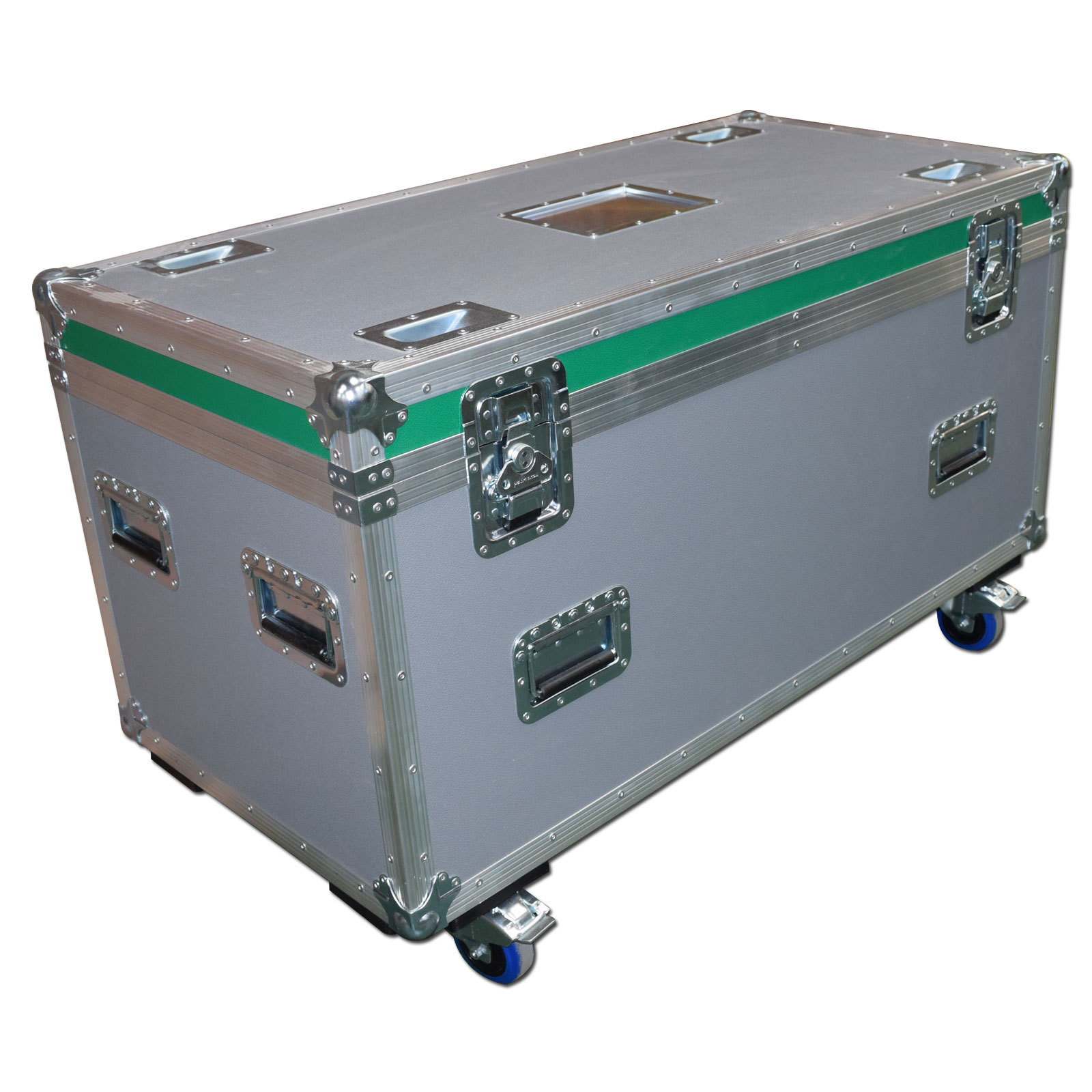 General Purpose Road Trunk Flightcase Grey With Green Trim Lid