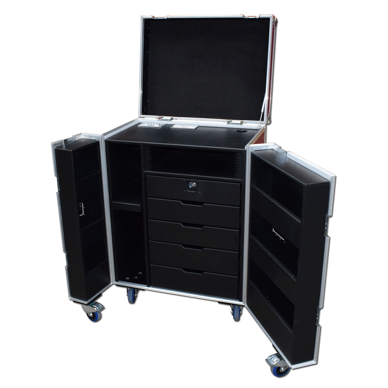 5 Drawer Backline Tool Flightcase With 3u Rack Space And Power
