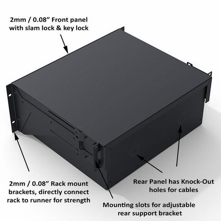 2u Heavy Duty Rack Drawer with Slam Lock and Keylock